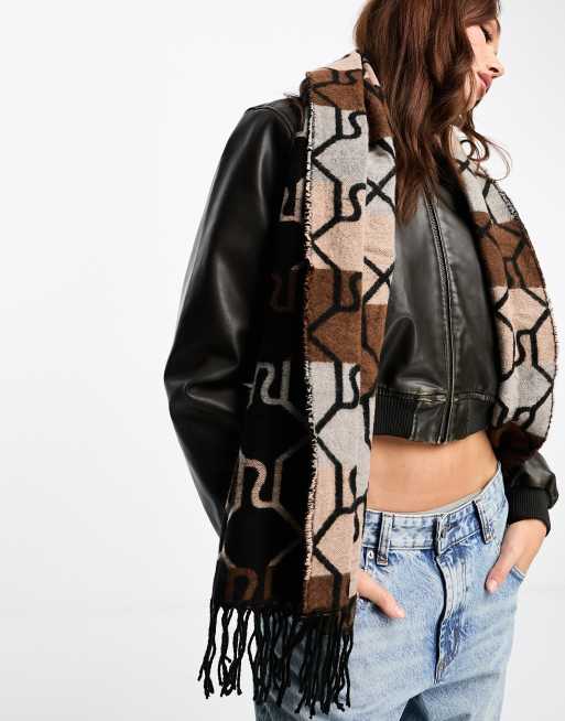 River Island Monogram Ombre Scarf in Black | ASOS