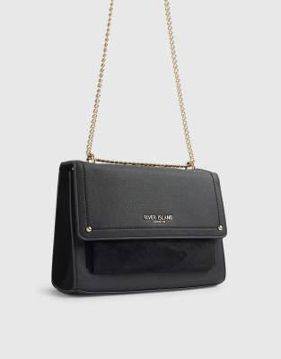 River Island Monogram pocket front shoulder bag in black | ASOS