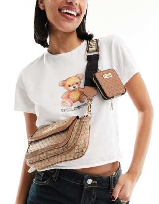 River Island monogram pouchette bag in brown | ASOS