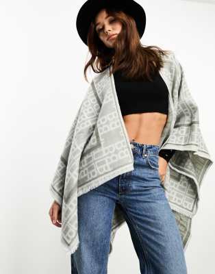 River Island Monogram Print Cape in Grey | ASOS