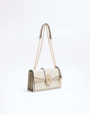 River Island Monogram shoulder bag in beige - light | ASOS