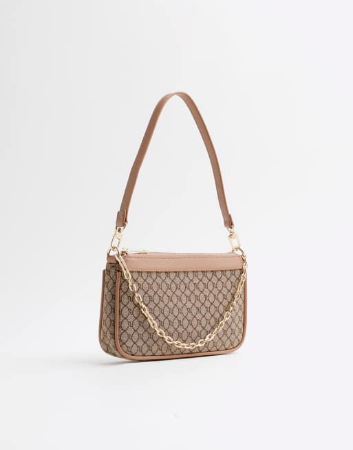 River Island monogram shoulder bag in brown | ASOS