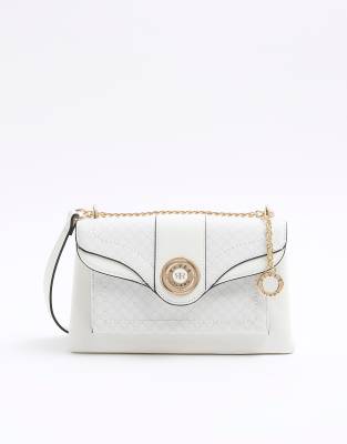 River Island Monogram shoulder bag in white | ASOS