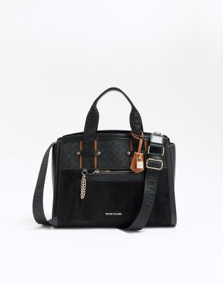 River Island Monogram tote bag in black | ASOS