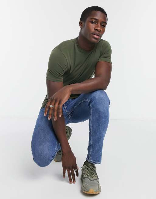 River Island Muscle Fit Crew Neck T Shirt In Khaki Asos