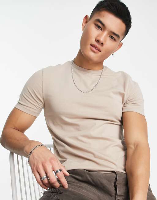 River Island Muscle Fit T Shirt In Stone Asos