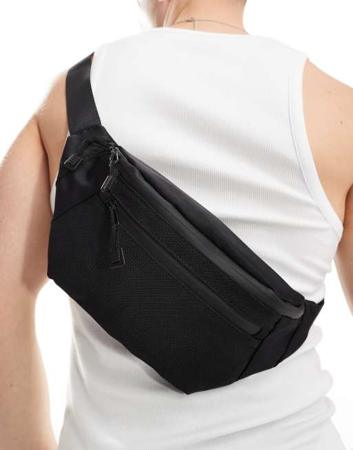 River Island nylon double zip fanny pack in black | ASOS
