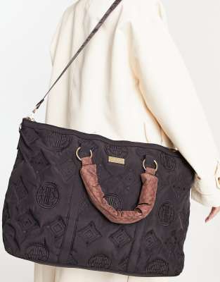 River Island nylon embossed weekend bag in black | ASOS