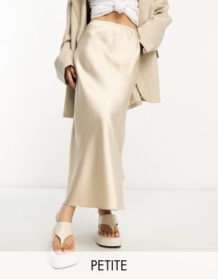 River Island Petite - Jupe longue satinée coupée en biais - Taupe | ASOS