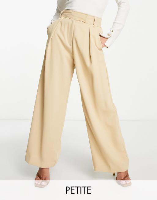 River Island Petite wide leg tailored dad pants in beige | ASOS