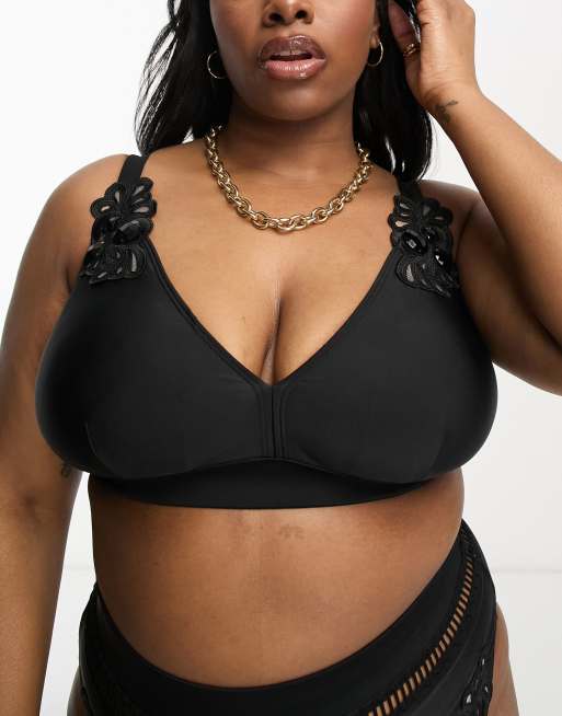 River Island Plus - Haut de bikini avec bords en dentelle - Noir | ASOS