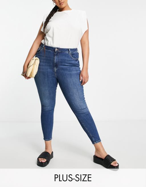 River Island Plus high rise sculpt skinny jean in dark blue | ASOS