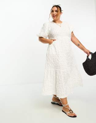 River Island Plus puff sleeve maxi smock dress in white | ASOS