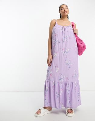 River Island Plus - Robe nuisette longue à imprimé fleurs - Lilas | ASOS