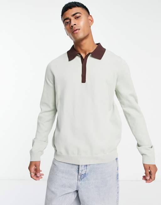 River Island - Pull à col polo contrastant - Vert clair | ASOS