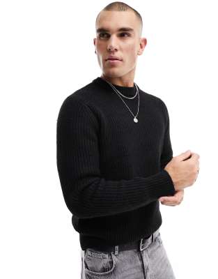 River Island - Pull doux côtelé à col ras de cou - Noir | ASOS