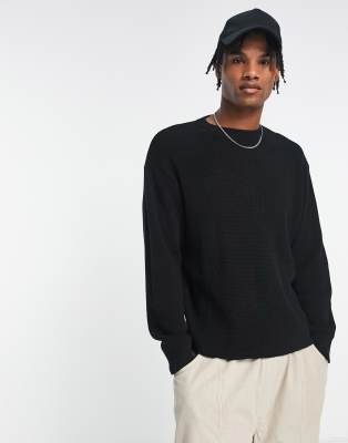 River Island - Pull ras de cou en maille gaufrée - Noir | ASOS
