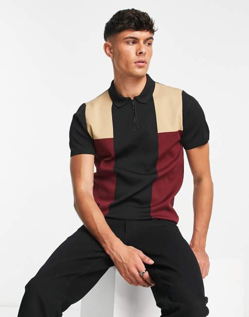 River Island - Pull style polo color block - Noir | ASOS