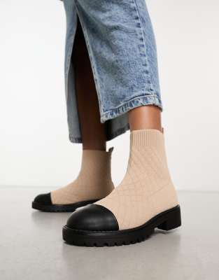 River Island Quilted Sock Boot in Cream | ASOS