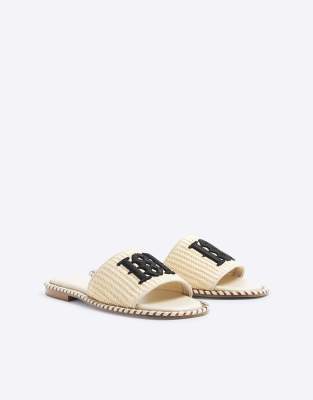 River Island Raffia flat sandals in beige - light | ASOS