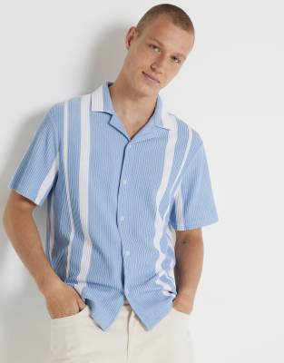River Island Regular fit ribbed stripe shirt in blue - light | ASOS