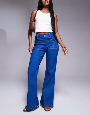 River Island relaxed flare jean in bright blue | ASOS