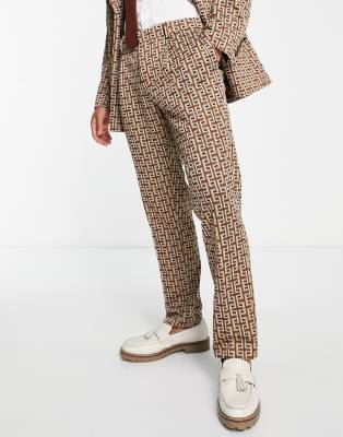 River Island Relaxed Geo Suit Pants In Brown | ModeSens