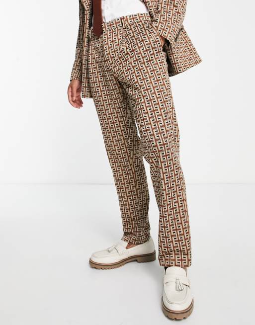 River Island relaxed geo suit in brown | ASOS