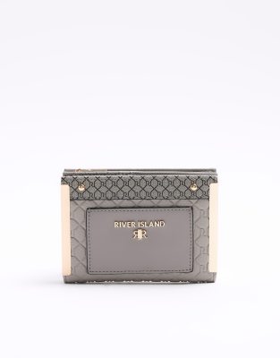 River Island Ri monogram foldover purse in grey - light | ASOS