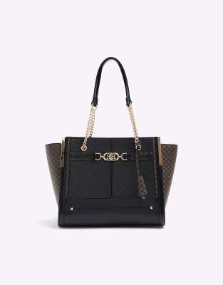 River Island Ri monogram tote bag in black | ASOS