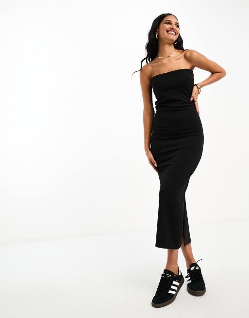 River Island - Robe bandeau mi-longue à fermeture éclair - Noir | ASOS