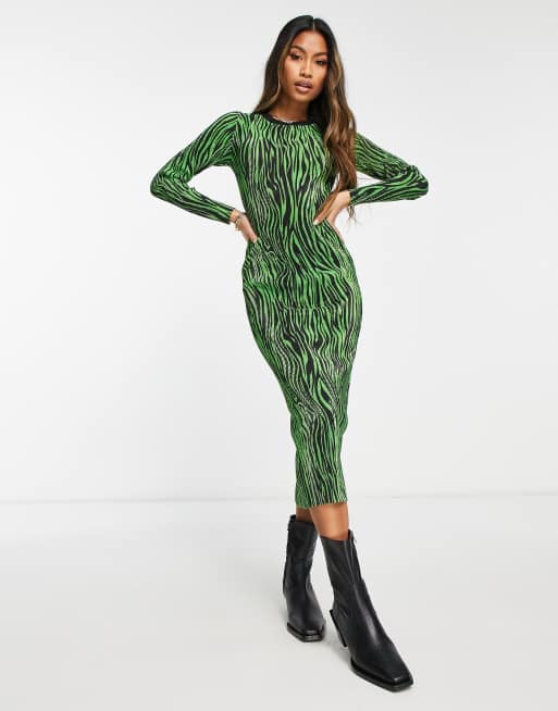 River Island - Robe mi-longue plissée à imprimé zébré - Vert | ASOS