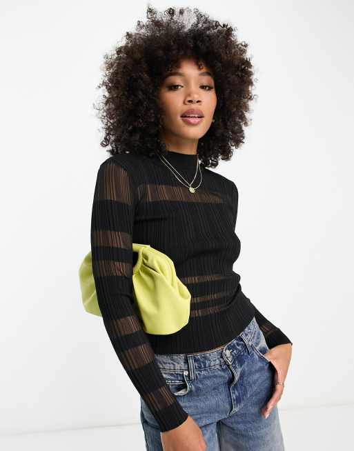 River Island sheer panel long sleeve top in black | ASOS
