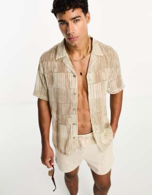 River Island sheet texture print shirt in stone | ASOS