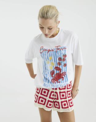 River Island Short sleeve embellished crab t-shirt in white | ASOS