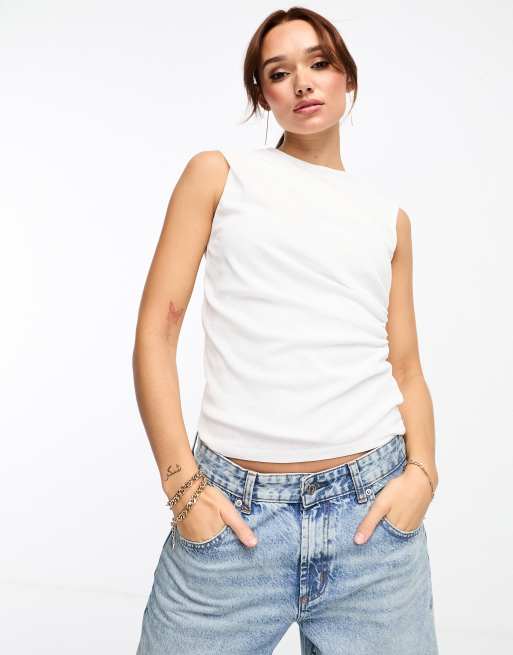 River Island Sleeveless Drape Tank top in white | ASOS