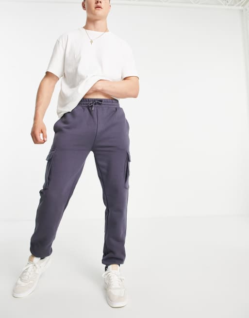 River Island slim fit cargo trackies in grey | ASOS