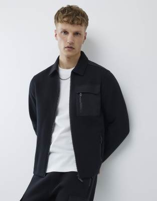 River Island Slim fit nylon hybrid shacket in black | ASOS