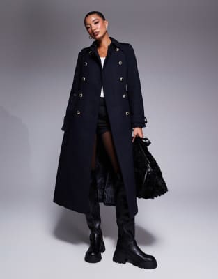 River Island smart wool look trench coat in navy | ASOS