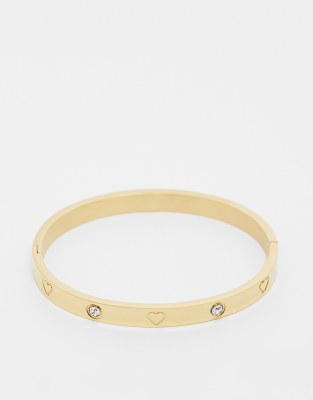 River Island stainless steel heart bangle in gold | ASOS