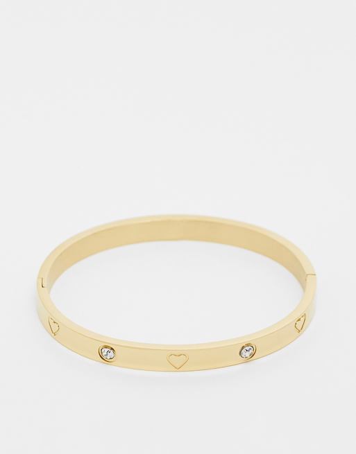 River Island stainless steel heart bangle in gold | ASOS