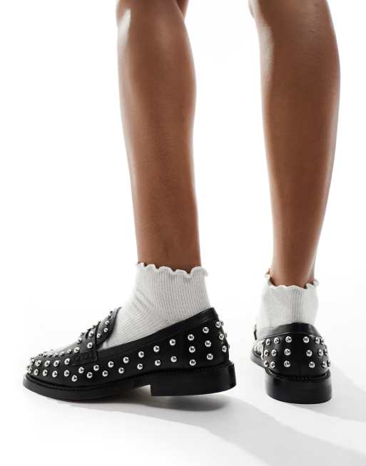 River Island studded loafer in black | ASOS