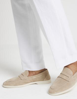 River Island Suede loafers in stone - light | ASOS