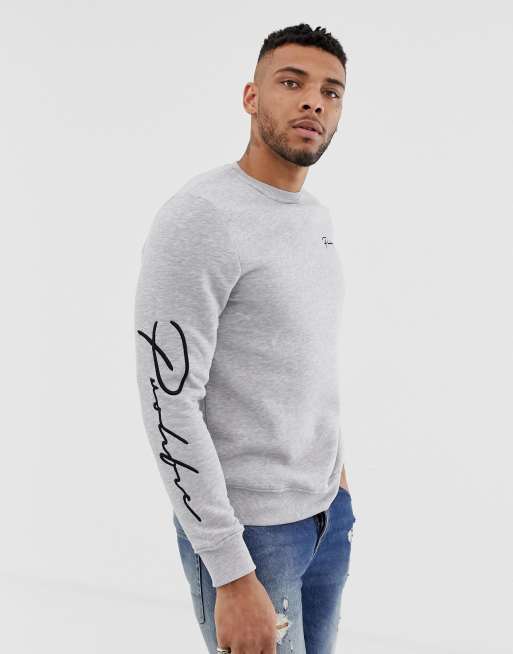 River Island sweat with prolific embroidery in grey | ASOS