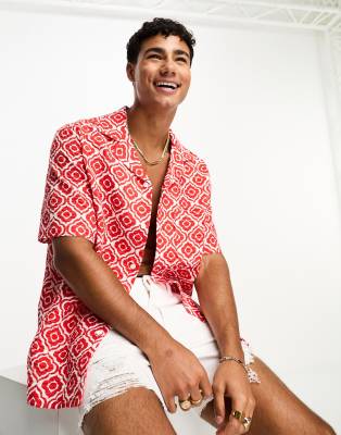 River Island texture geo shirt in red | ASOS