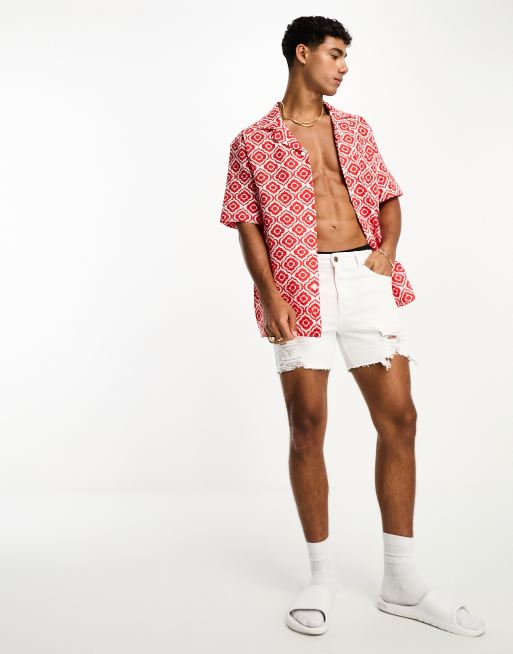 River Island texture geo shirt in red | ASOS