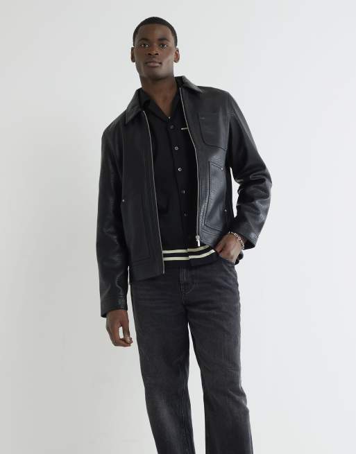 River Island Tumbled faux leather western jacket in black | ASOS