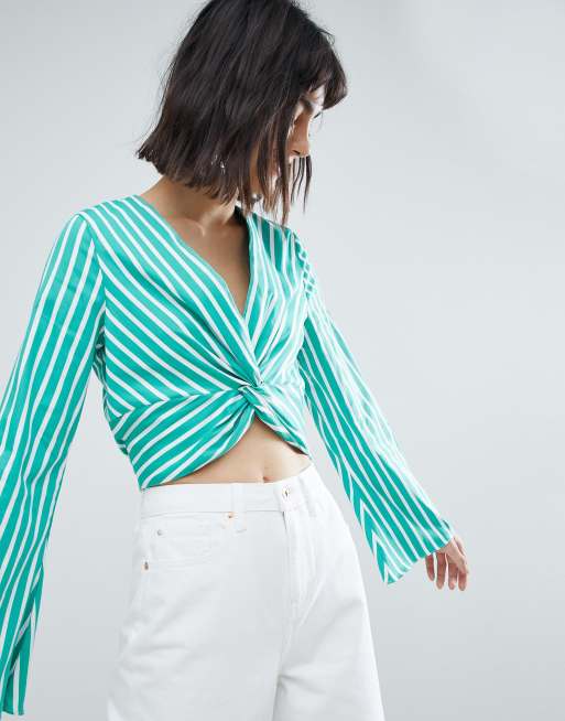 River Island Twist Front Striped Crop Top Asos