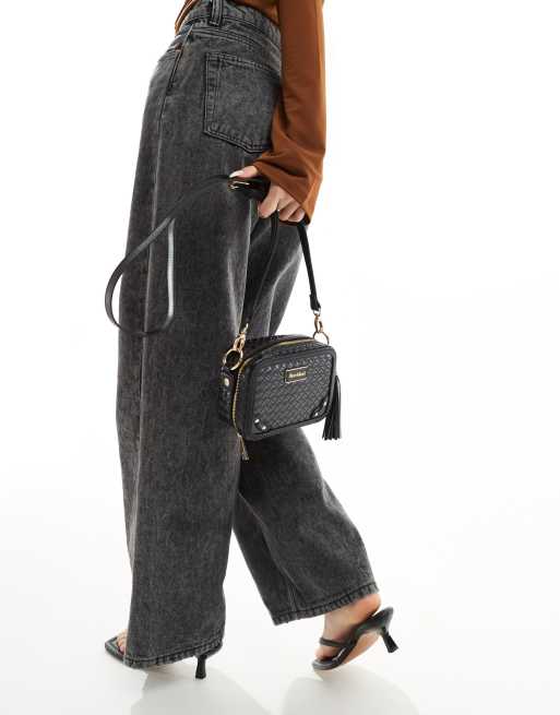 River Island weave oval cross body bag in black | ASOS