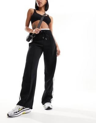 River Island wide leg side stripe trackies in black | ASOS